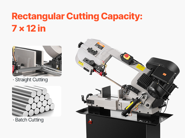 Metal Horizontal Band Saw 7 x 12 in 1.1 kW Motor Variable Speed Bandsaw ...