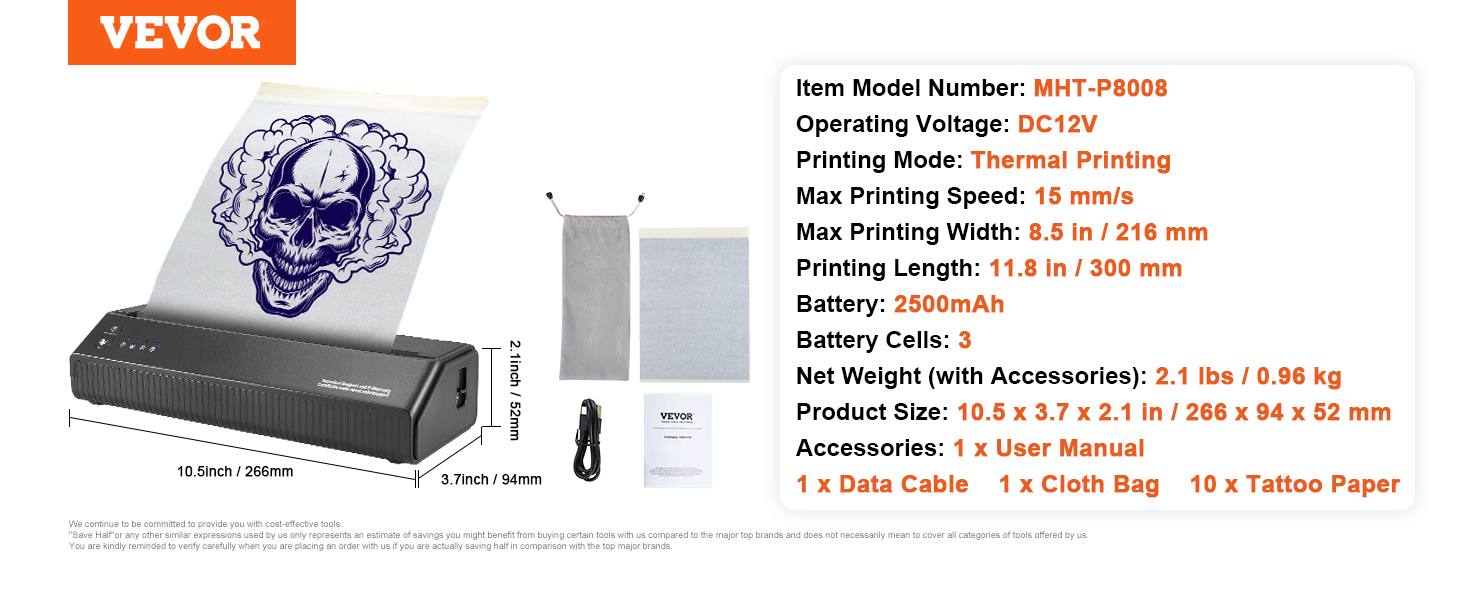 VEVOR Tattoo Stencil Printer, Wireless Bluetooth Tattoo Printer ...