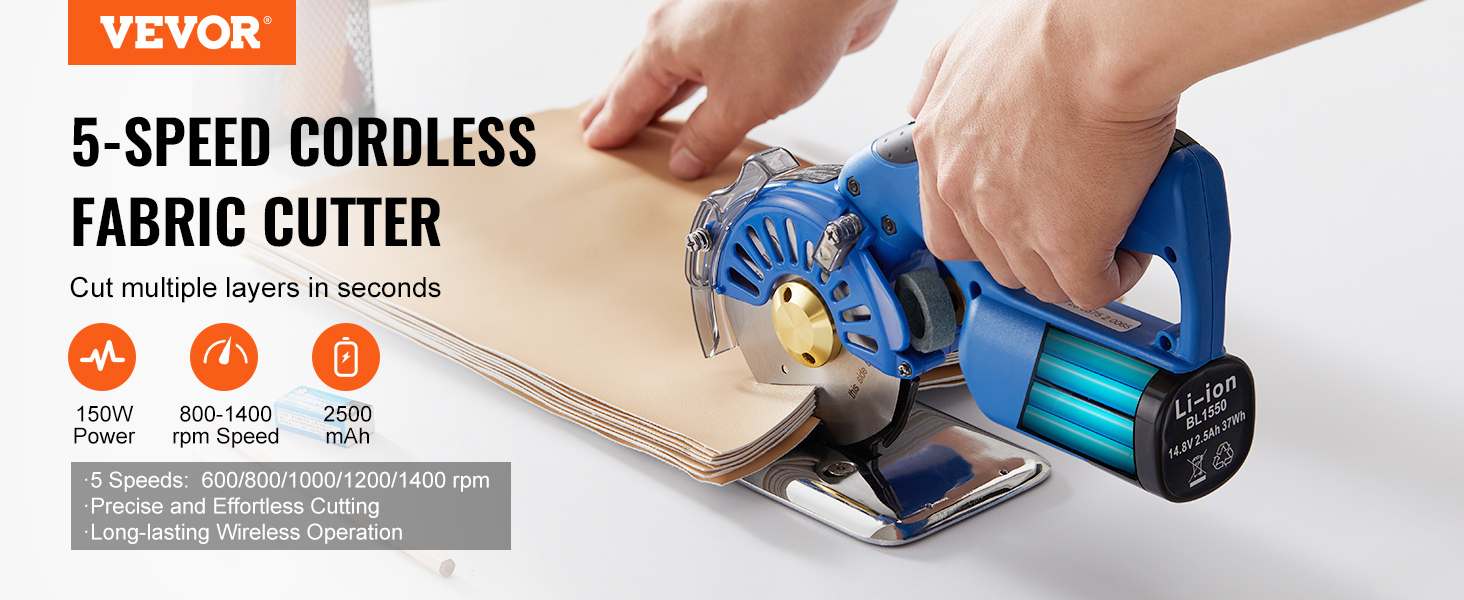 VEVOR Fabric Cutter, 5-Speed Cordless Electric Rotary Fabric Cutting ...