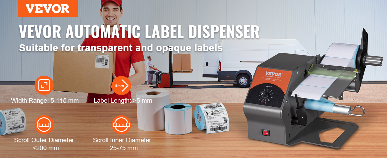 VEVOR Automatic Label Dispenser, Width 0.2"-4.5"/5-115 mm, Length 0.2 ...