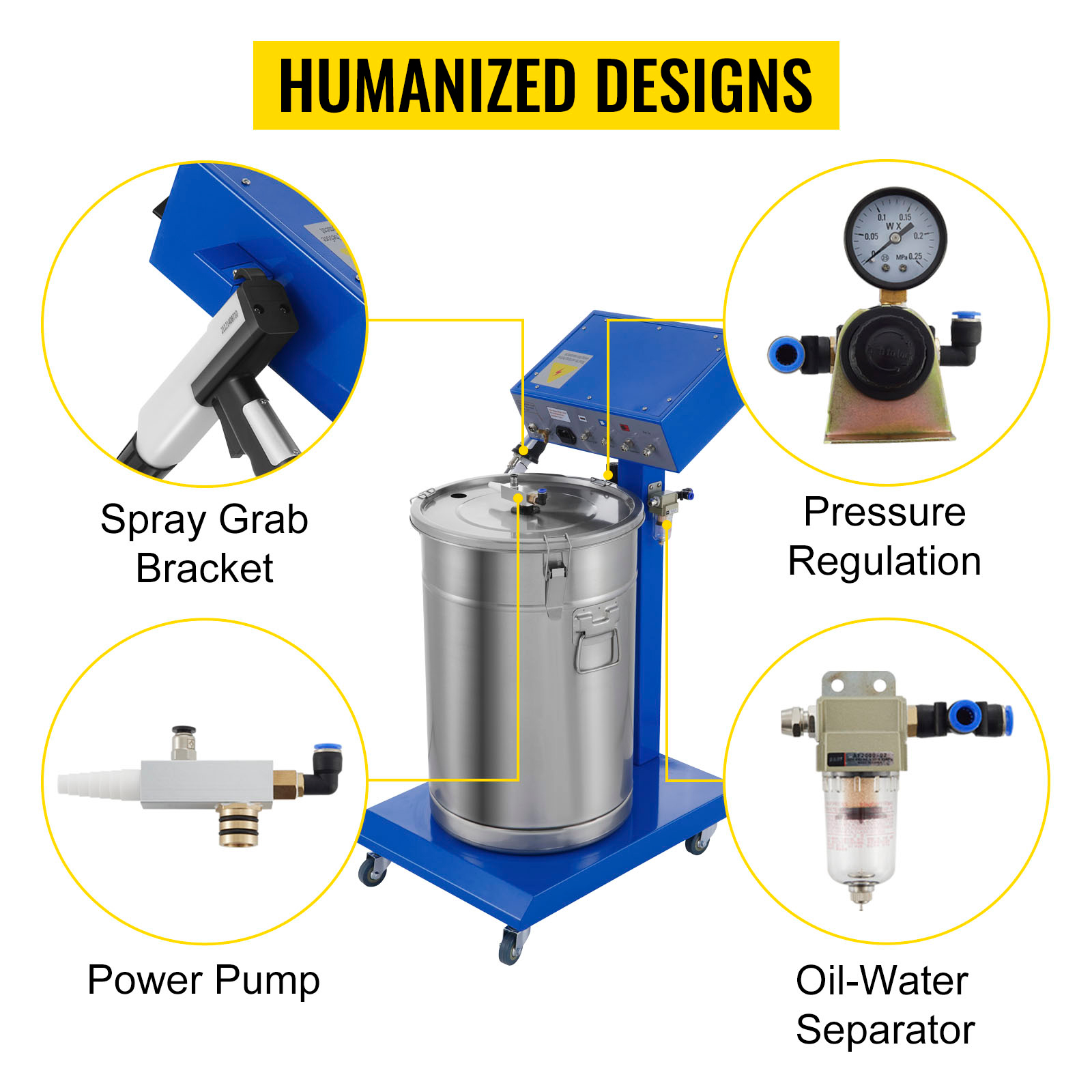 VEVOR 50W 45L Electrostatic Powder Coating Machine with Spraying Gun ...
