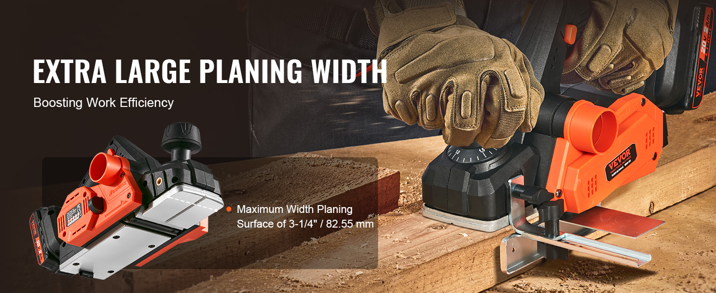 VEVOR Cordless Electric Hand Planer, 3-1/4" Width, 16000 RPM Handheld ...