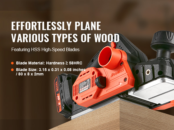 VEVOR Cordless Electric Hand Planer, 3-1/4" Width, 16000 RPM Handheld ...