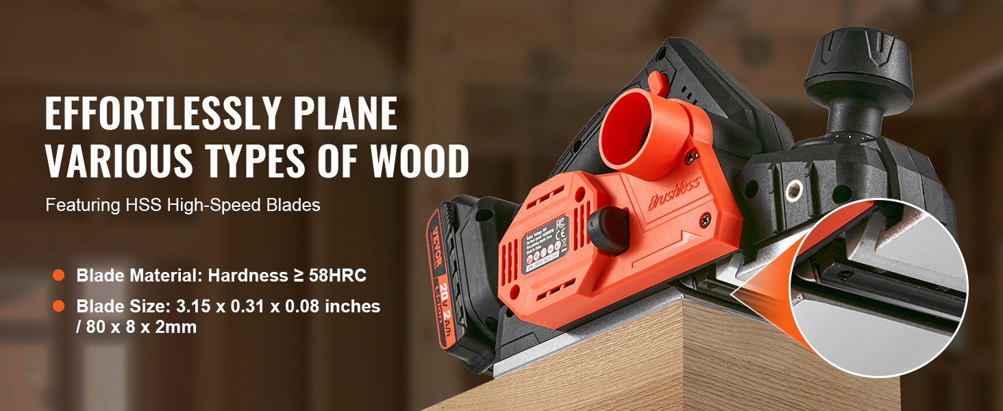 VEVOR Cordless Electric Hand Planer, 3-1/4" Width, 16000 RPM Handheld ...