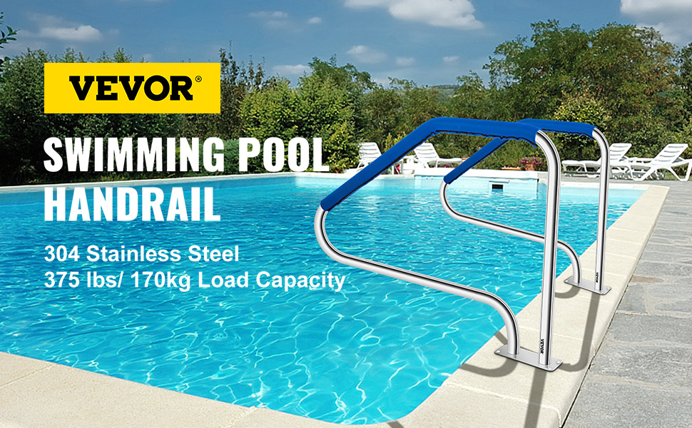 VEVOR Pool Handrail, 49.4" x 34" Swimming Pool Stair Rail, 304 ...