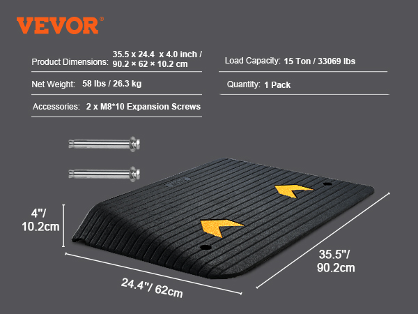 VEVOR Rubber Threshold Ramp, 4" Rise Wheelchair Ramp Doorway, Recycled ...