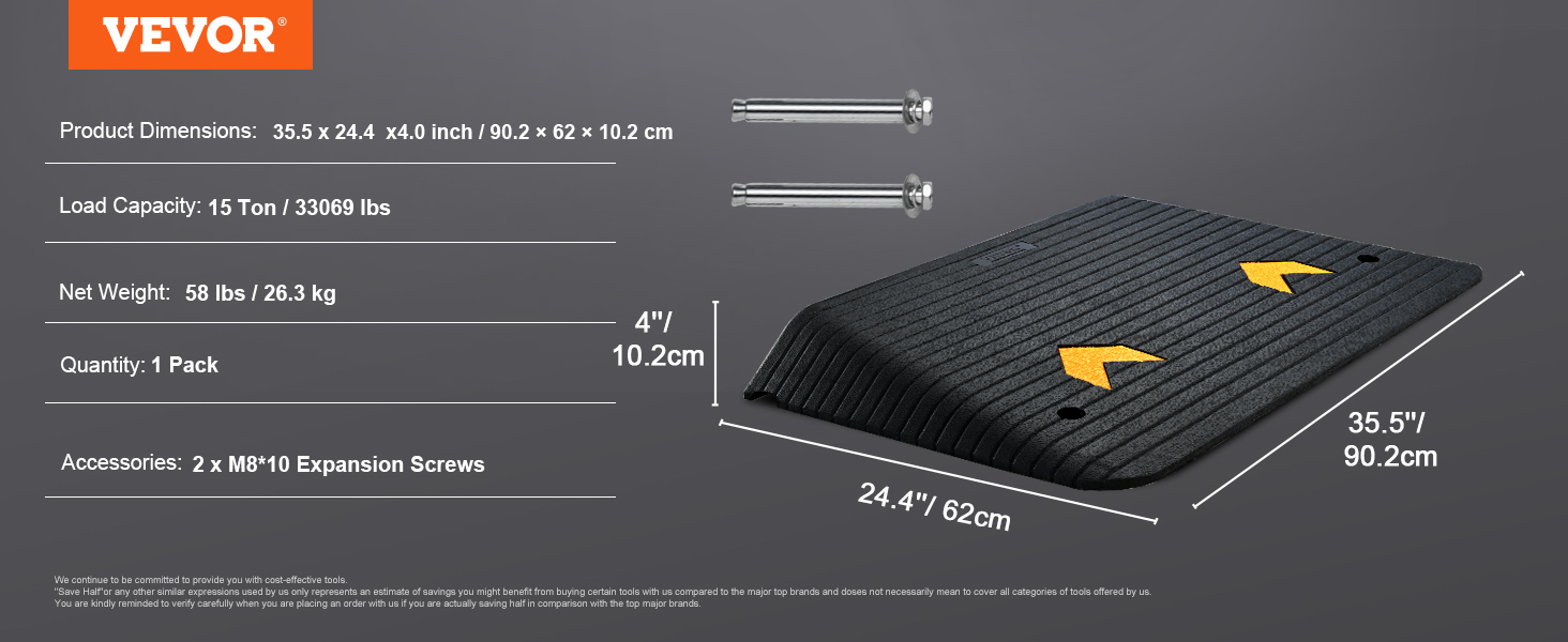 VEVOR Rubber Threshold Ramp, 4" Rise Wheelchair Ramp Doorway, Recycled ...