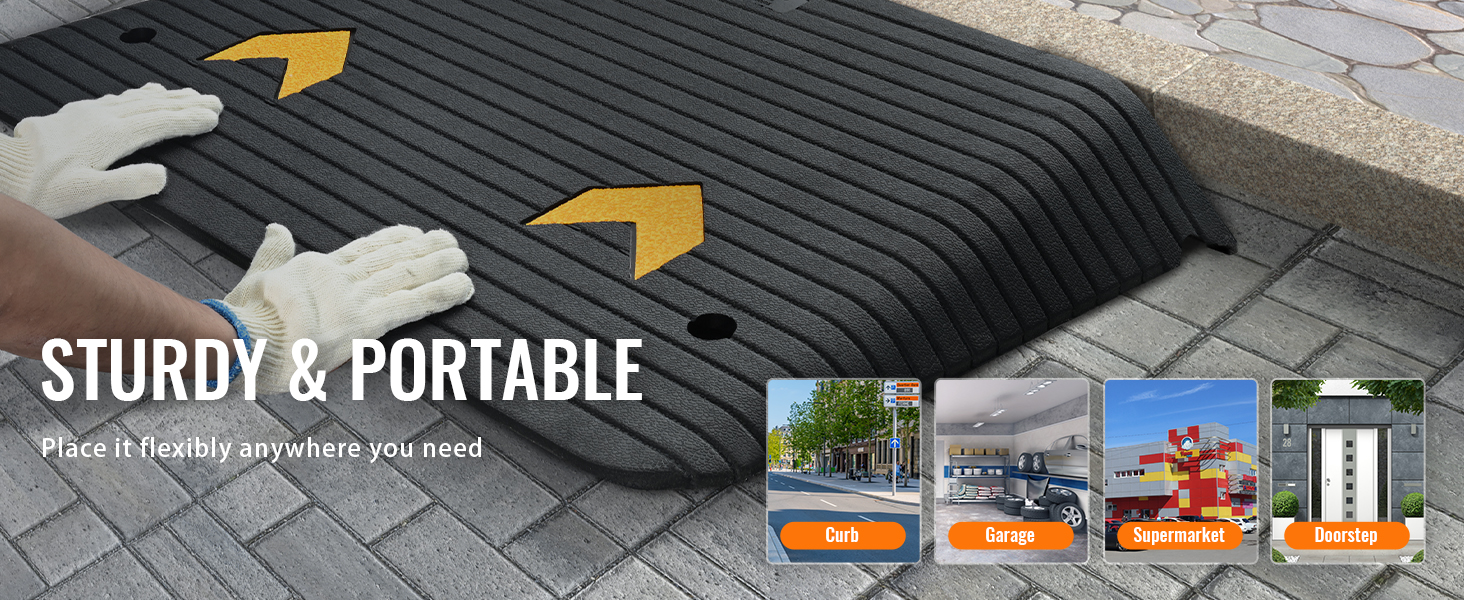 VEVOR Rubber Threshold Ramp, 4" Rise Wheelchair Ramp Doorway, Recycled ...