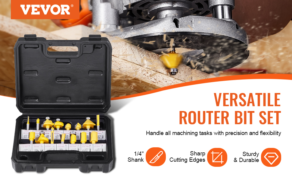 VEVOR Router Bits Set 15 Pieces Carbide Router Bit 1/4 Inch Shank ...