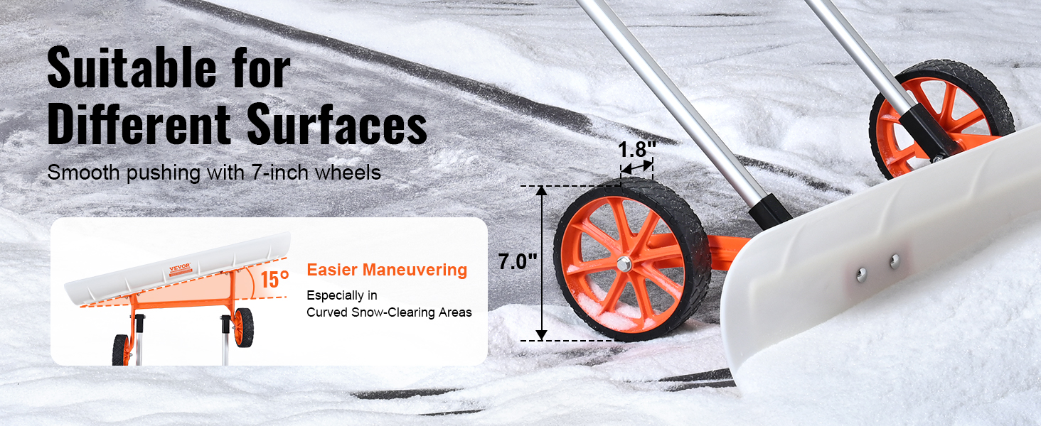 VEVOR Snow Shovel with Wheels, 37 inch Snow Shovel for Driveway, ABS ...