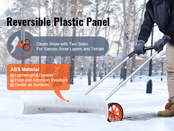 VEVOR Snow Shovel with Wheels, 37 inch Snow Shovel for Driveway, ABS ...
