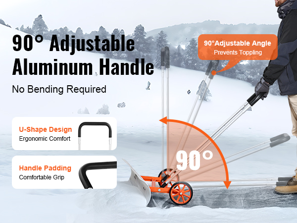 VEVOR Snow Shovel with Wheels, 37 inch Snow Shovel for Driveway, ABS ...