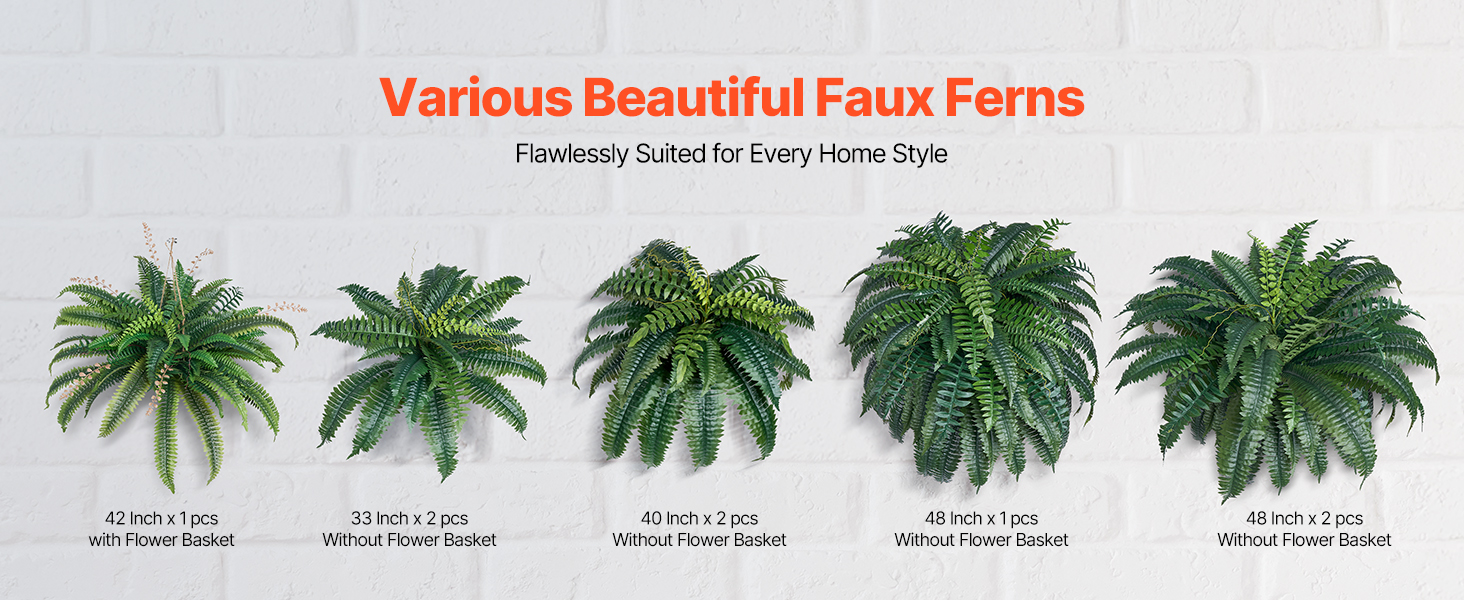 Artificial Boston Ferns Large Plastic Fern 80 Branches Indoor Outdoor ...