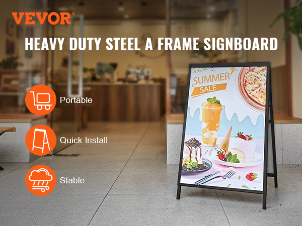 VEVOR A Frame Sidewalk Sign, 24x36 Inch Heavy Duty Slide-in Signboard ...