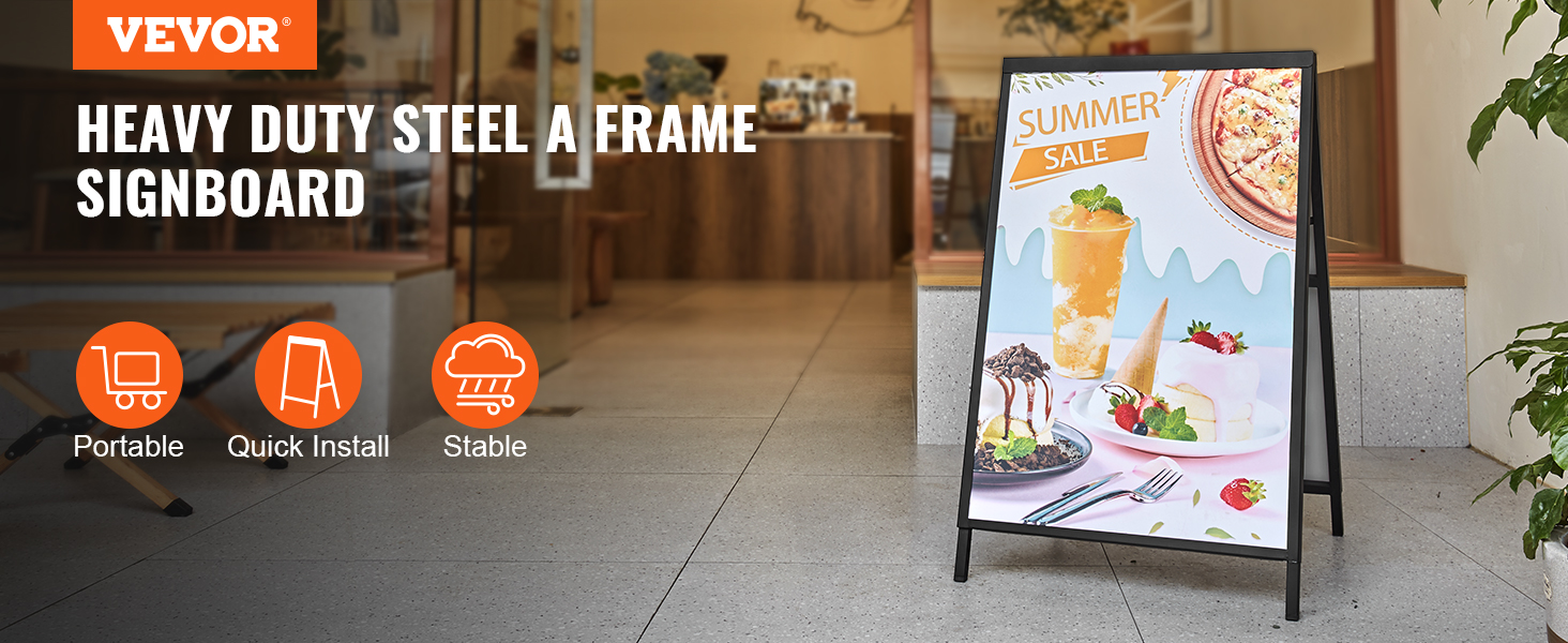 VEVOR A Frame Sidewalk Sign, 24x36 Inch Heavy Duty Slide-in Signboard ...