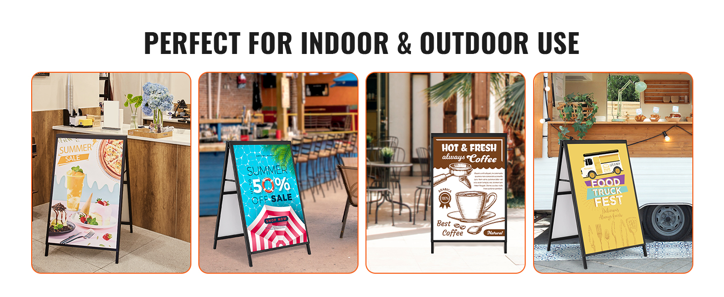 VEVOR A Frame Sidewalk Sign, 24x36 Inch Heavy Duty Slide-in Signboard ...