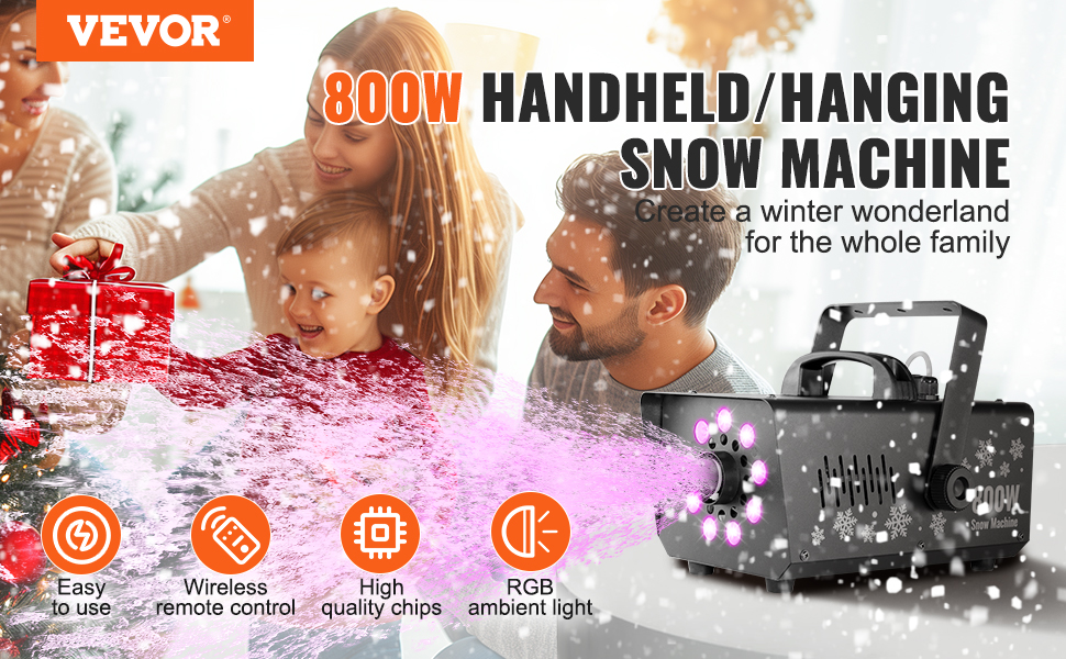 VEVOR Snow Machine 800W Handheld Hanging Snow Maker with LED Light for ...