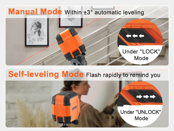 VEVOR Laser Level, 50ft, Self Leveling Manual Red Cross Line Laser ...