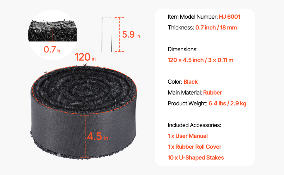 VEVOR Rubber Mulch for Landscaping, Recycled Rubber Mulch Mat 120 x 4 ...