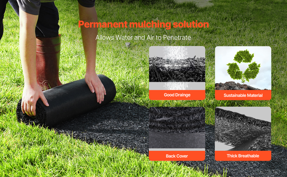 VEVOR Rubber Mulch for Landscaping, 2 Rolls Recycled Rubber Mulch Mat ...