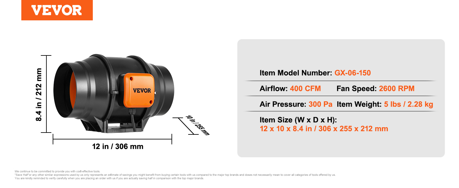 VEVOR 6 Inch Inline Duct Fan HVAC Exhaust Blower Kit AC Variable Speed ...