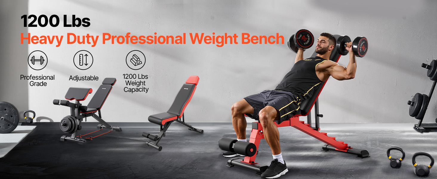 VEVOR Weight Bench Sit up Bench Home Gym Strength Training Adjustable ...