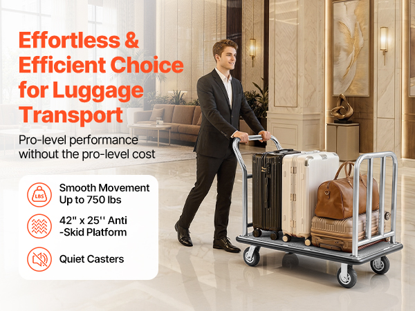 VEVOR Hotel Luggage Cart 750 LBS Platform Truck with Removable Front ...