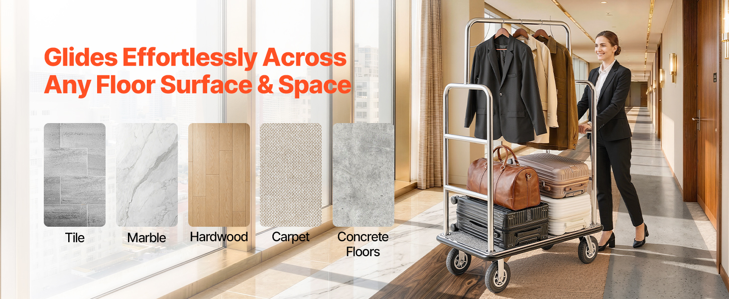 VEVOR Hotel Luggage Cart 1200 LBS Brushed Stainless Steel Finish ...