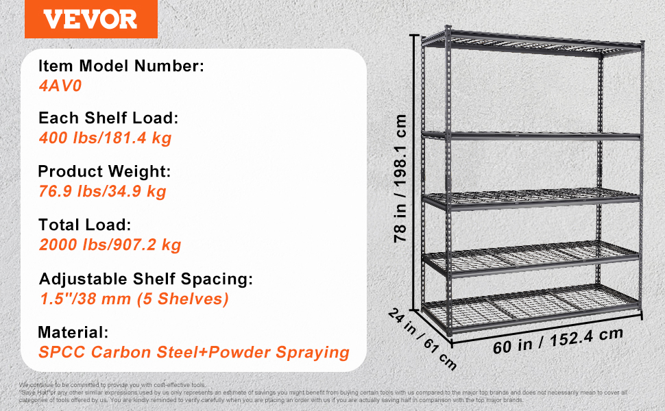 VEVOR Storage Shelving Unit, 5-Tier Adjustable, 2000 lbs Capacity ...