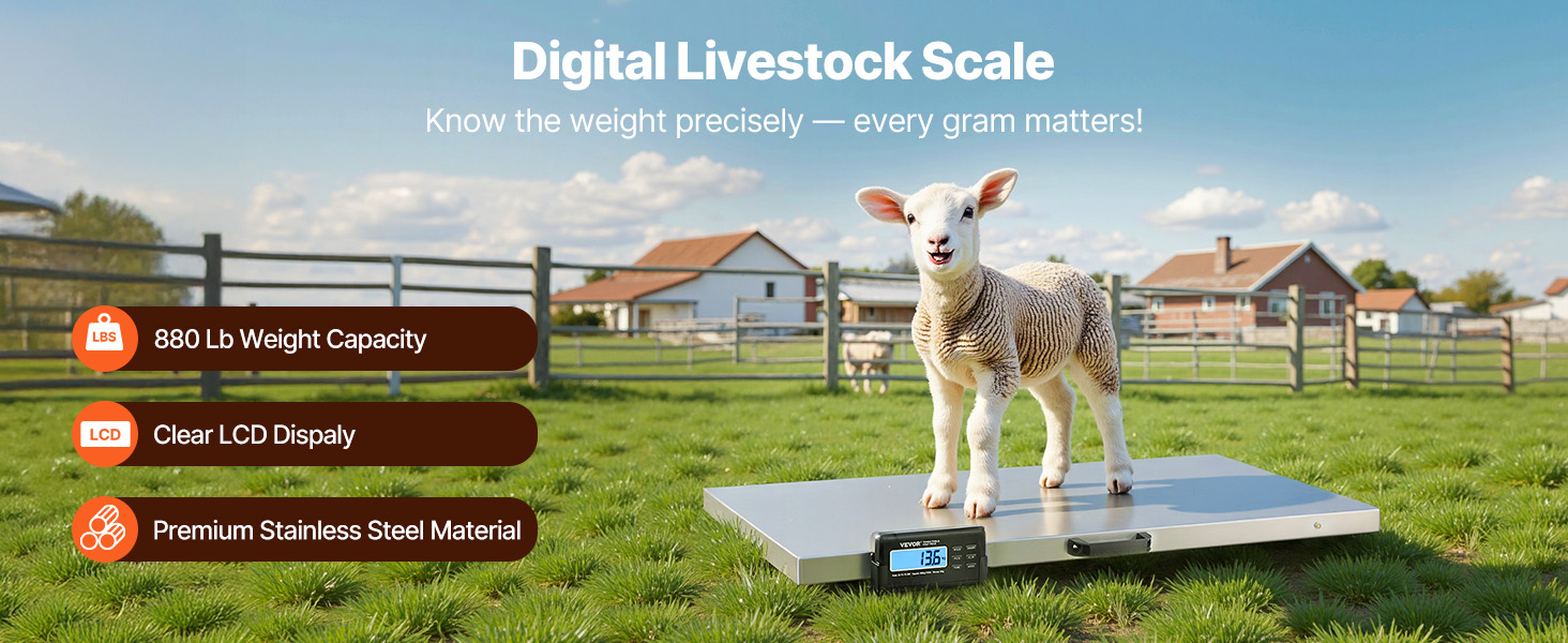VEVOR 880Lbs x 0.2Lbs Livestock Scale Shipping Scales Large Platform 40 ...