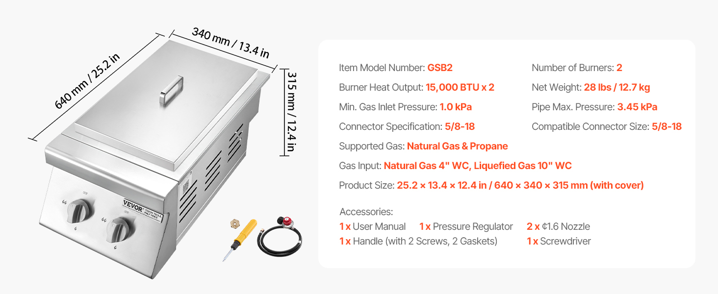 VEVOR Double Grilling Side Burners for Outdoor 2x15,000BTU Propane ...