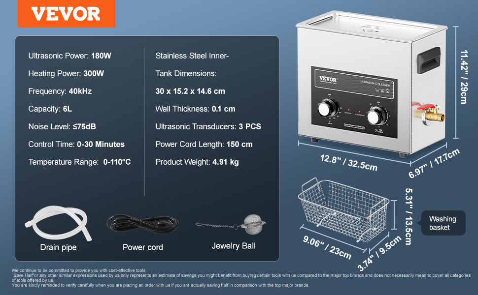 VEVOR 6L Ultrasonic Cleaner with Heater Timer & Basket, Professional ...