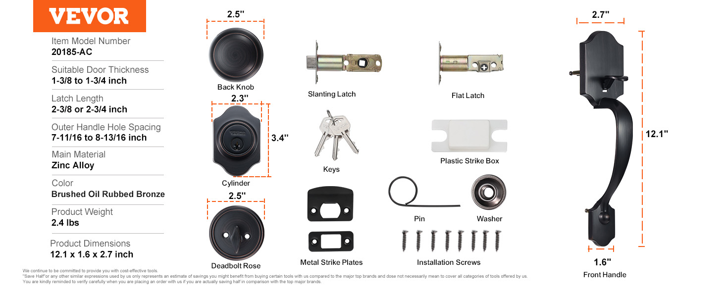 VEVOR Front Door Handle and Deadbolt Set, Antique Copper Front Door ...
