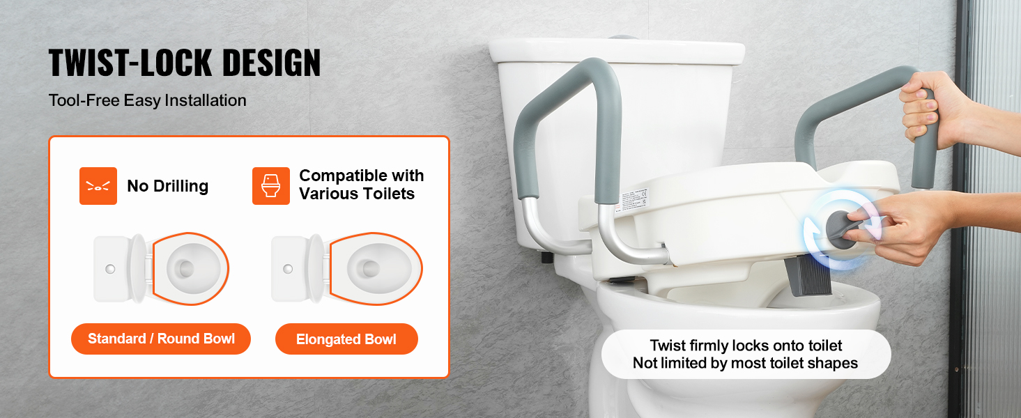 VEVOR Raised Toilet Seat 5" Height Raised 350 lbs for Round and ...