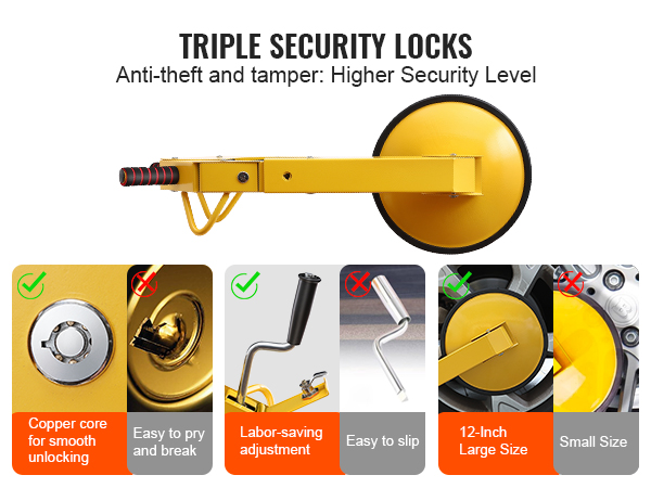 VEVOR Wheel Lock Clamp, 1 Pack Trailer Wheel Lock, Heavy-Duty Anti ...