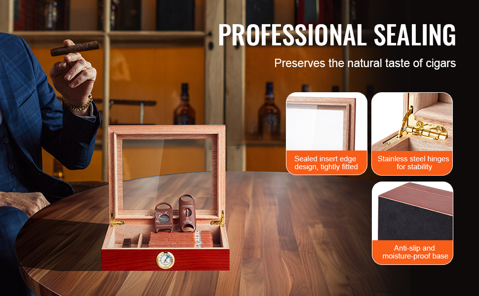 VEVOR 25 Cigars Humidor Glasstop Cedar Cigar Storage Box Humidifier ...