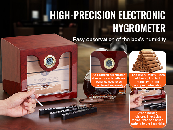 VEVOR 100 Cigar Humidor Cabinet Cedar Cigar Box Humidifier & Hygrometer ...