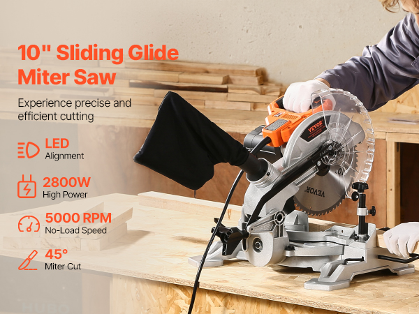 Compound Miter Saw 10-Inch Blade 15 Amp Motor 60-Tooth Corded Single ...