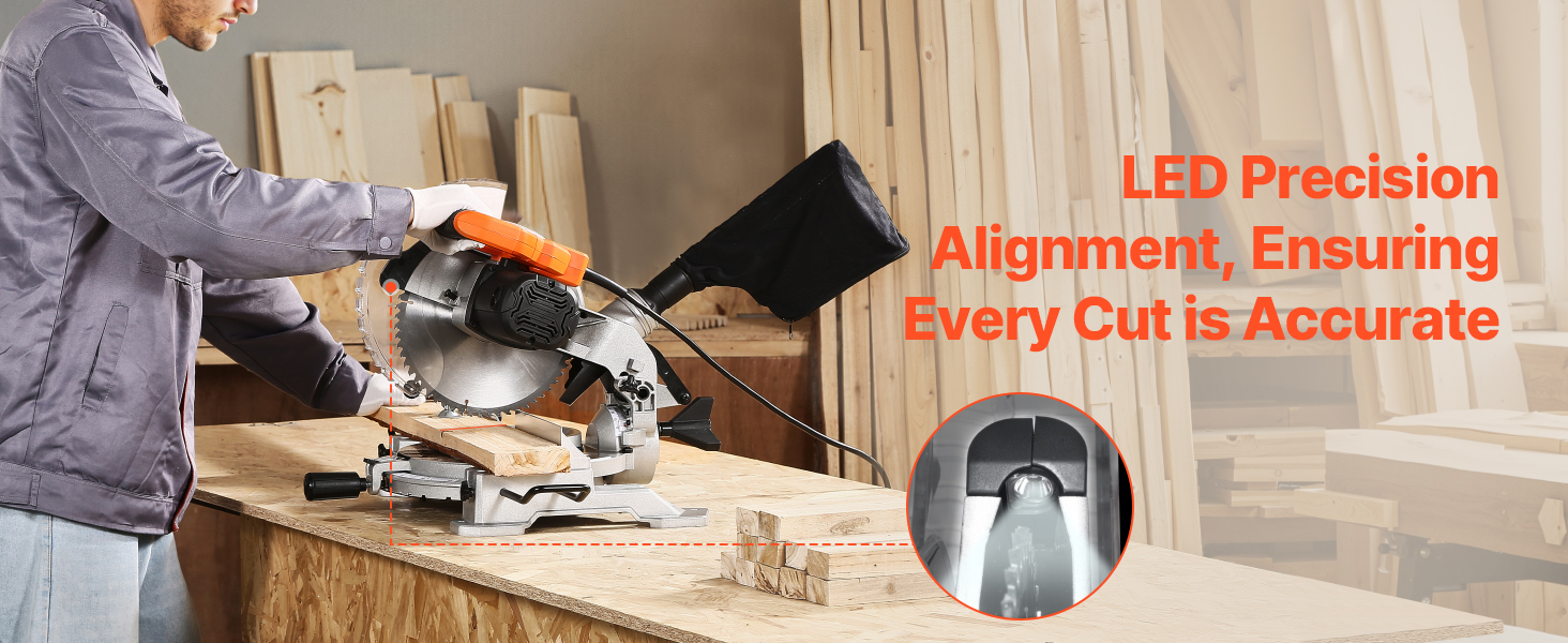 Compound Miter Saw 10-Inch Blade 15 Amp Motor 60-Tooth Corded Single ...