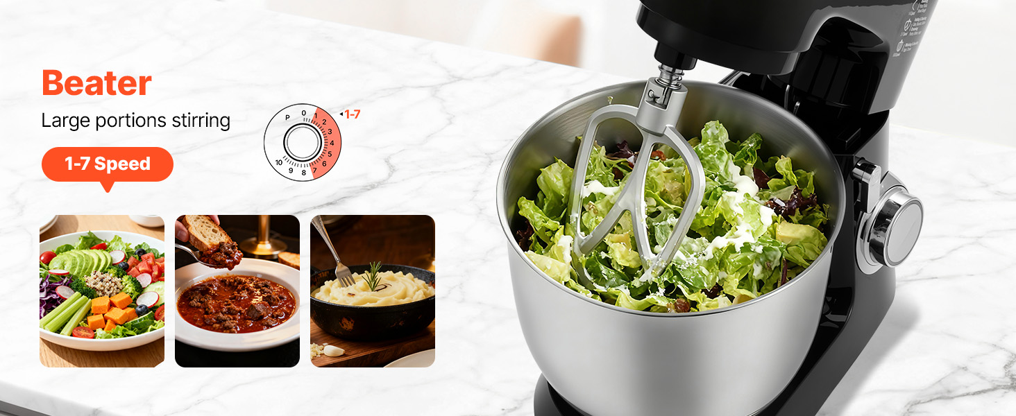 VEVOR Stand Mixer 4.4 QT+5.3 QT Electric Dough Mixer 450W 10 + P Speeds ...
