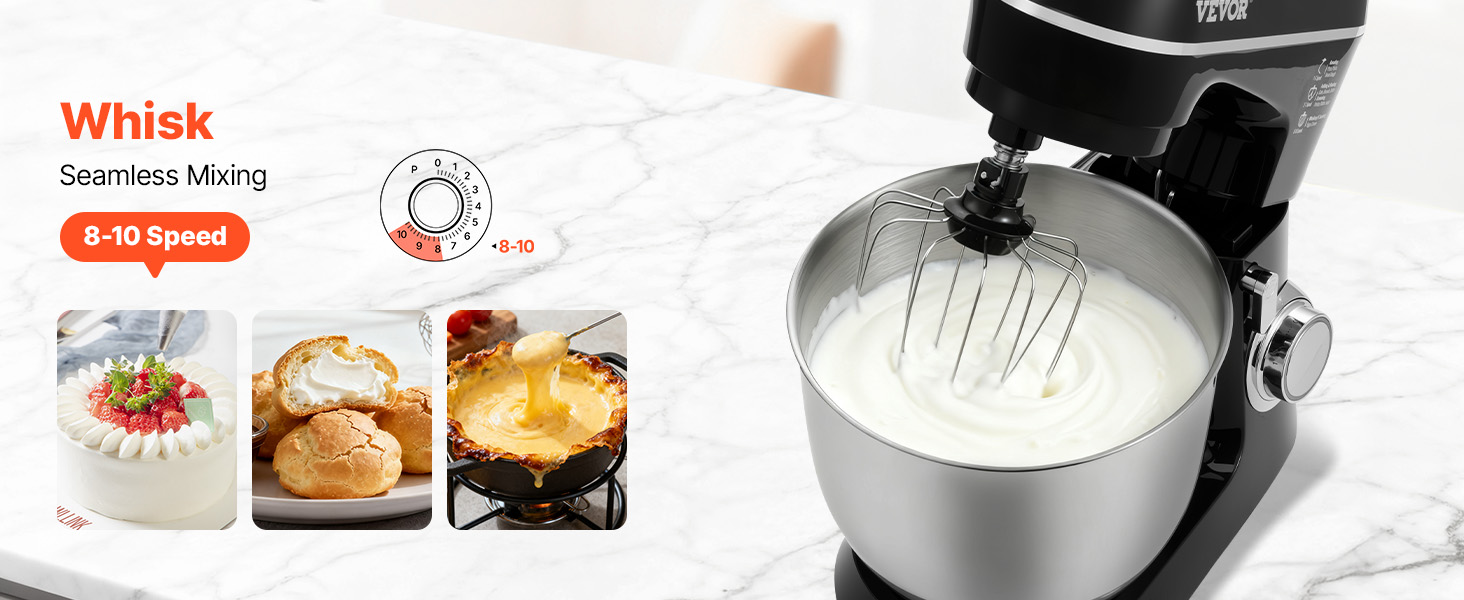 VEVOR Stand Mixer 4.4 QT+5.3 QT Electric Dough Mixer 450W 10 + P Speeds ...