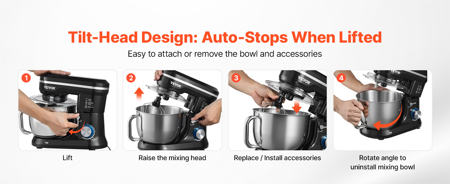 VEVOR Stand Mixer 4.4 QT+5.3 QT Electric Dough Mixer 450W 10 + P Speeds ...