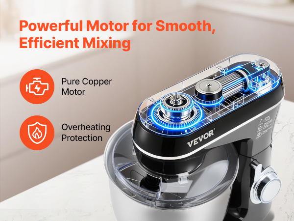 VEVOR Stand Mixer 4.4 QT+5.3 QT Electric Dough Mixer 450W 10 + P Speeds ...