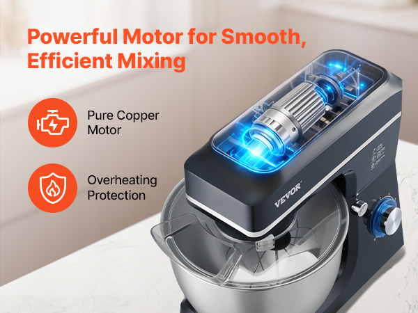 Stand Mixer 8.3 QT Electric Dough Mixer 660W 6 + P Speeds Kitchen Food ...