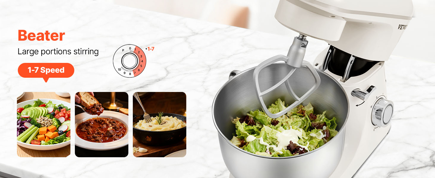 VEVOR Stand Mixer 5.9 QT Electric Dough Mixer 660W 6 + P Speeds Food ...