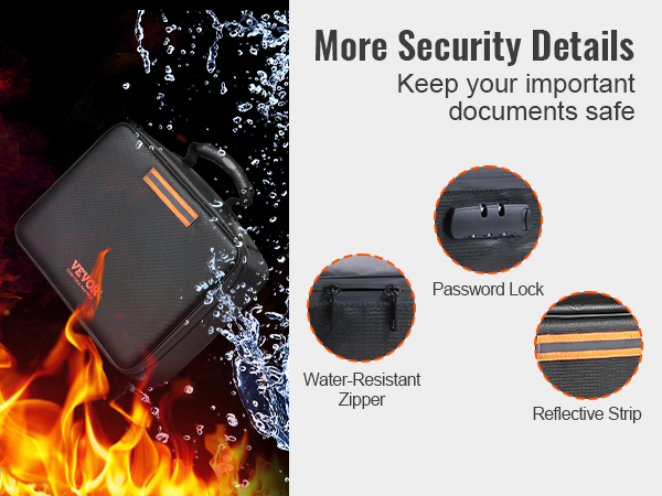 VEVOR Fireproof Document Box, Fireproof Document Bag with Lock 2000℉, 3 ...