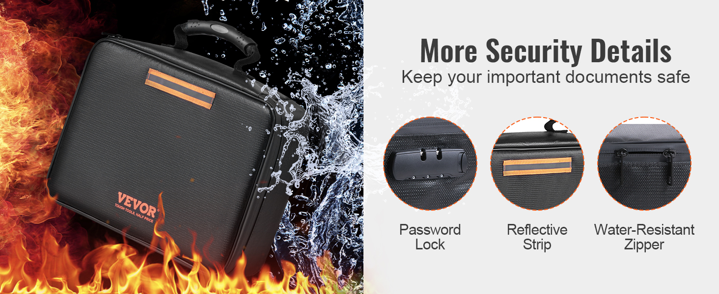 VEVOR Fireproof Document Box, Fireproof Document Bag with Lock 2000℉, 3 ...