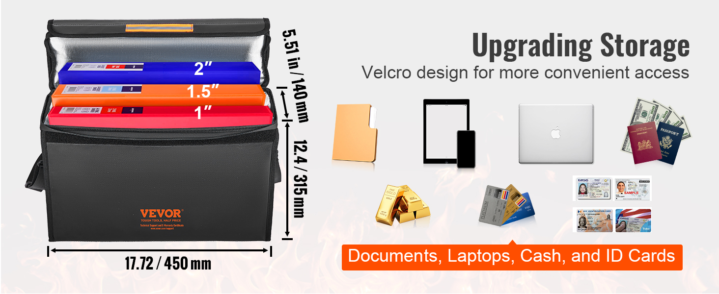 VEVOR Fireproof Document Box, Fireproof Document Bag with 2000℉, 3 ...