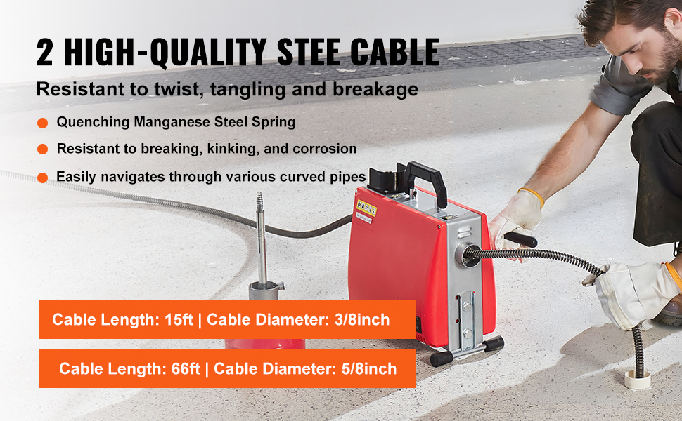 VEVOR Drain Cleaner Machine 66FT x 5/8" 250W Sewer Snake Auger Manual ...