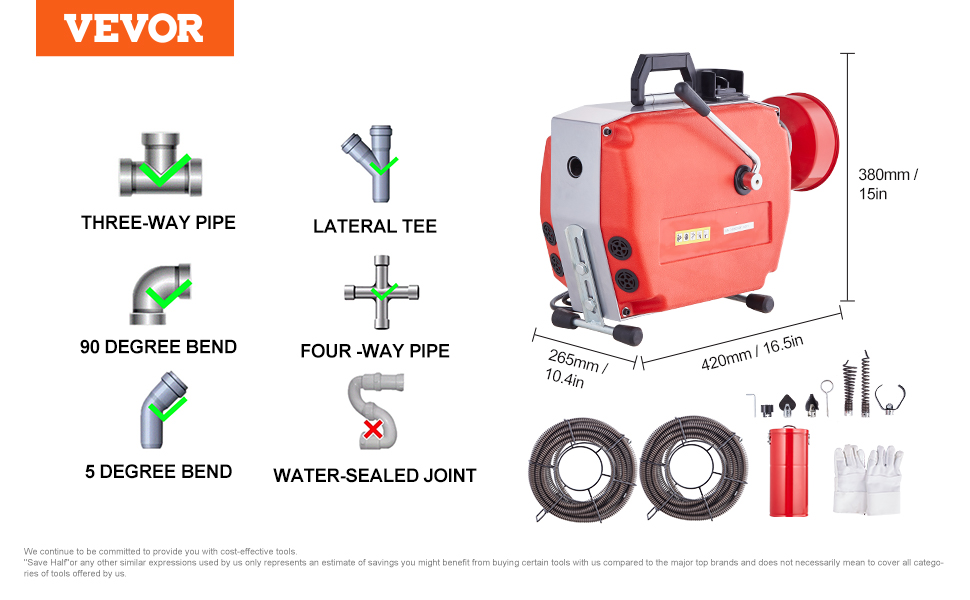 VEVOR Drain Cleaner Machine 120FT x 7/8" 420W Sewer Snake Auger Manual ...